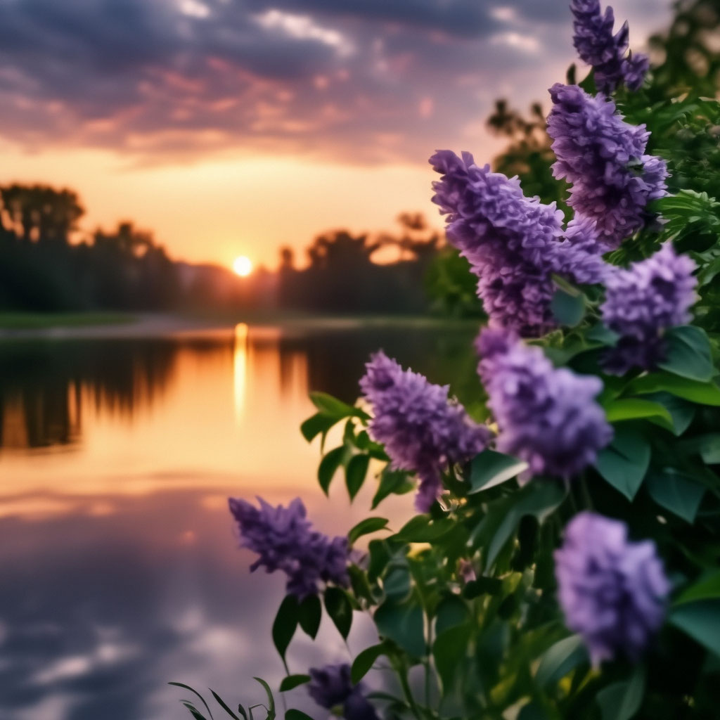 "Lilac at dawn on the shore of the pond hill ,5d,beautiful,highest ...