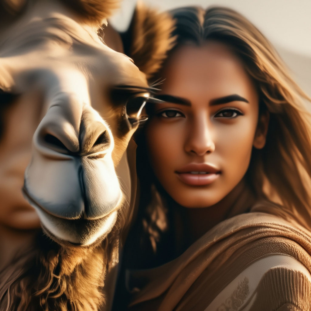 "🐾 double exposure- realistic camel and a girl , two faces next to each …" — image created in ...