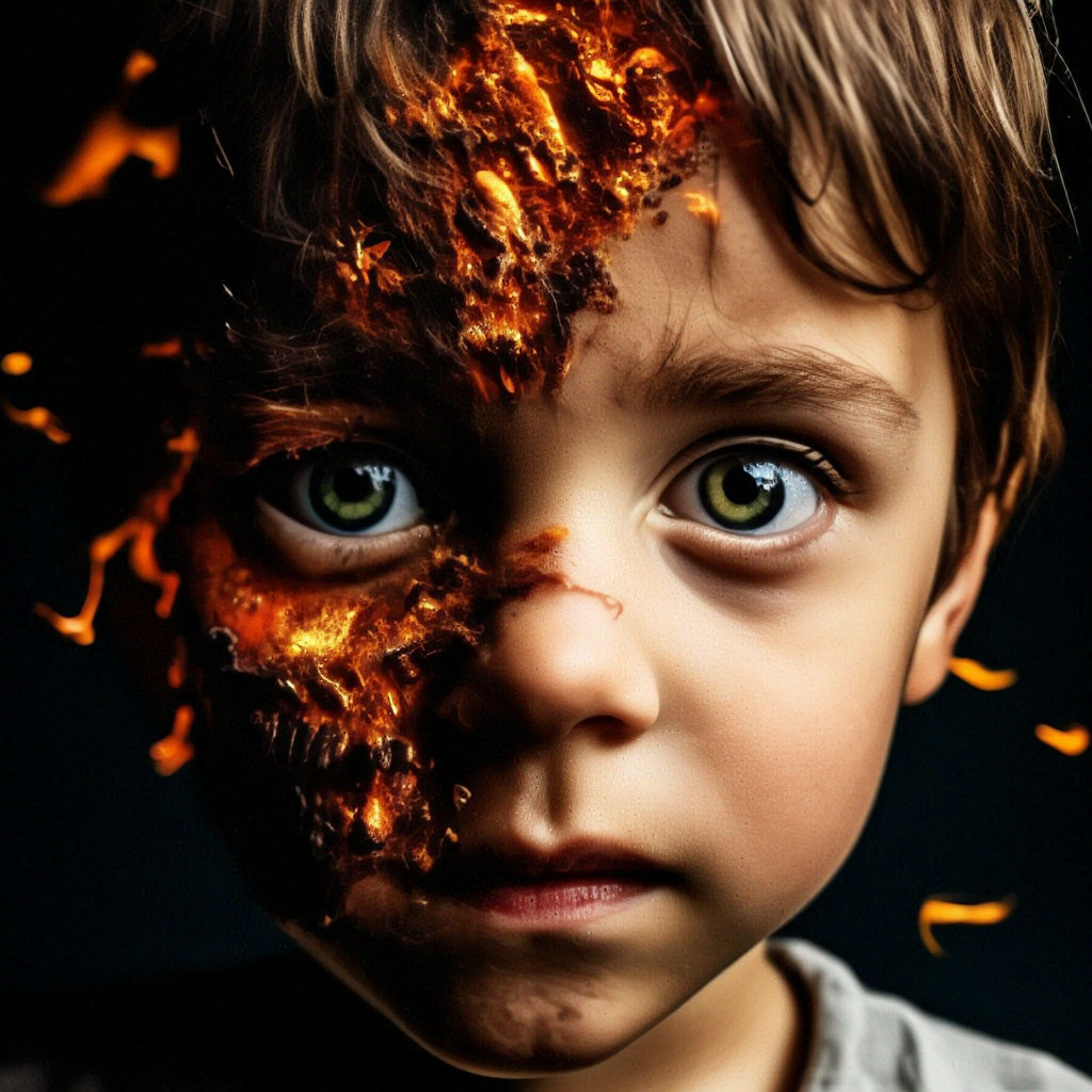 "Surrealism collage in the eyes of a child picture of a nuclear ...