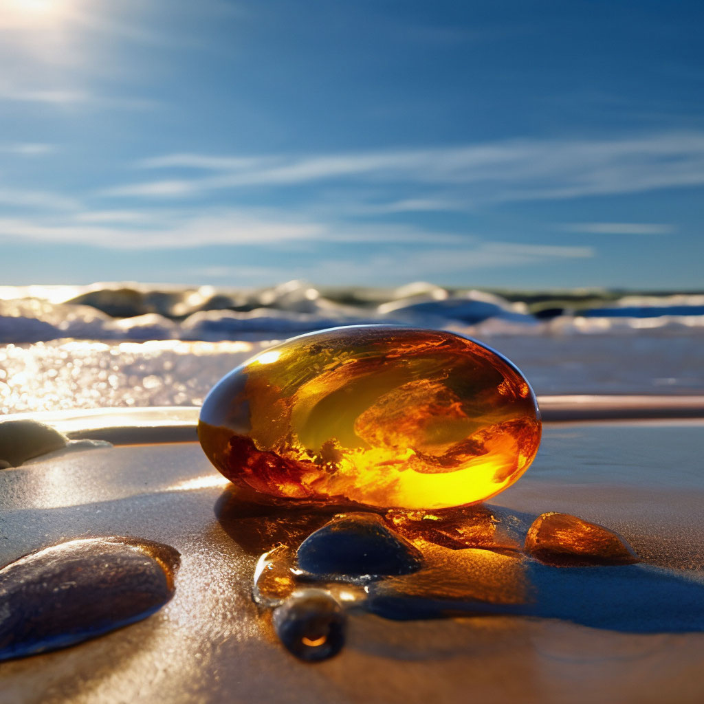 "Amber on the seashore 64K, beautiful, realistic, professional photo ...