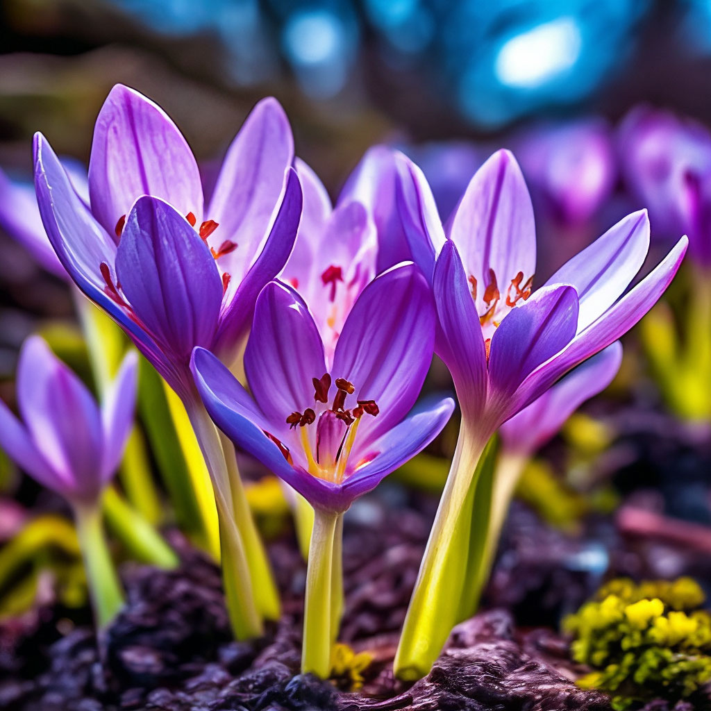 "Colchicum flowers small lilac flowers of Colchicaceae close-up, clear ...