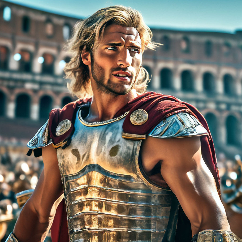 "A sunny day at the Colosseum Cinematic scene with a gladiator in a ...