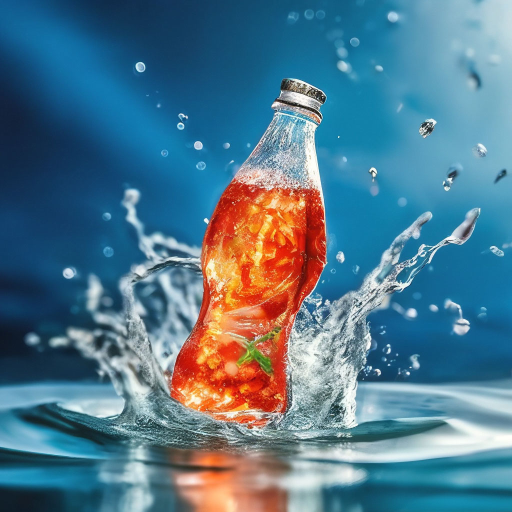 "A bottle of fanta falls into the water, splash, gurgle" — image ...