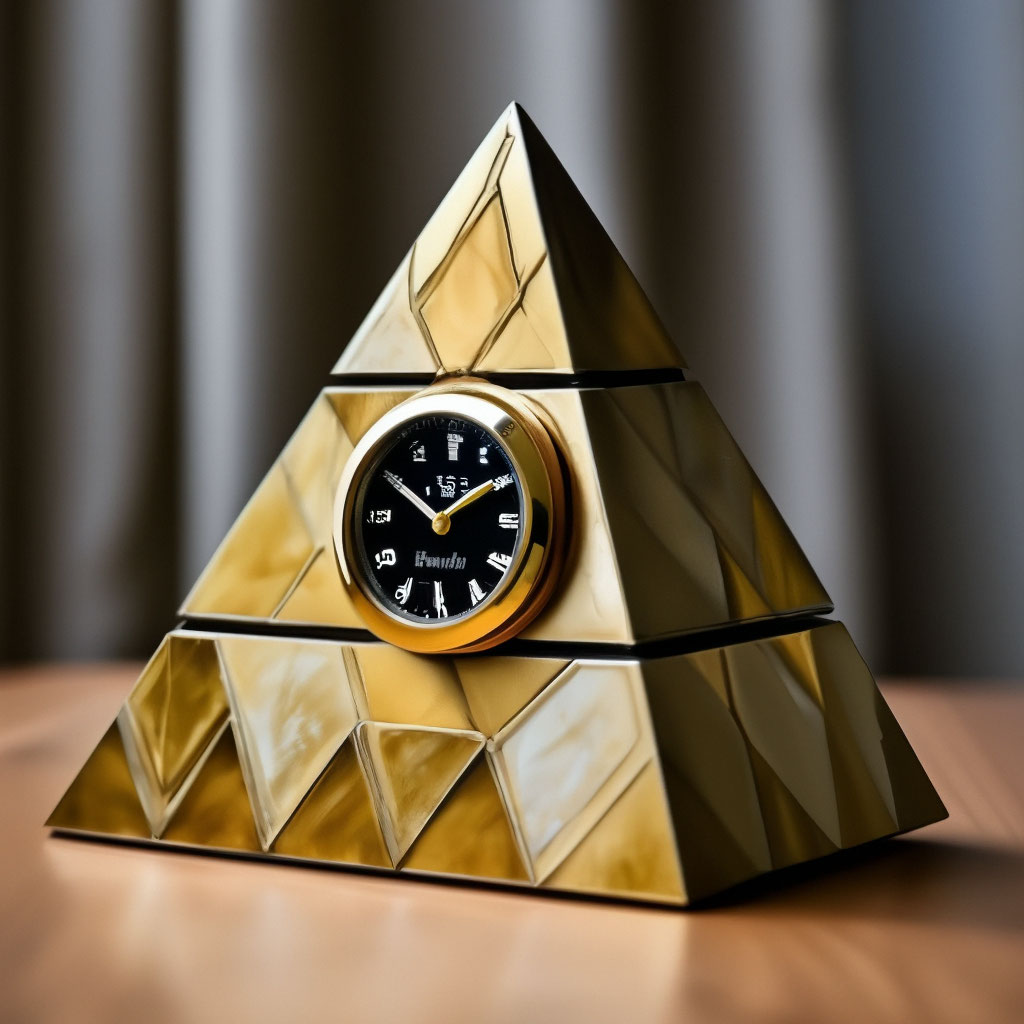 "Table clock in the form of a pyramid of Cheops, surrealism ...