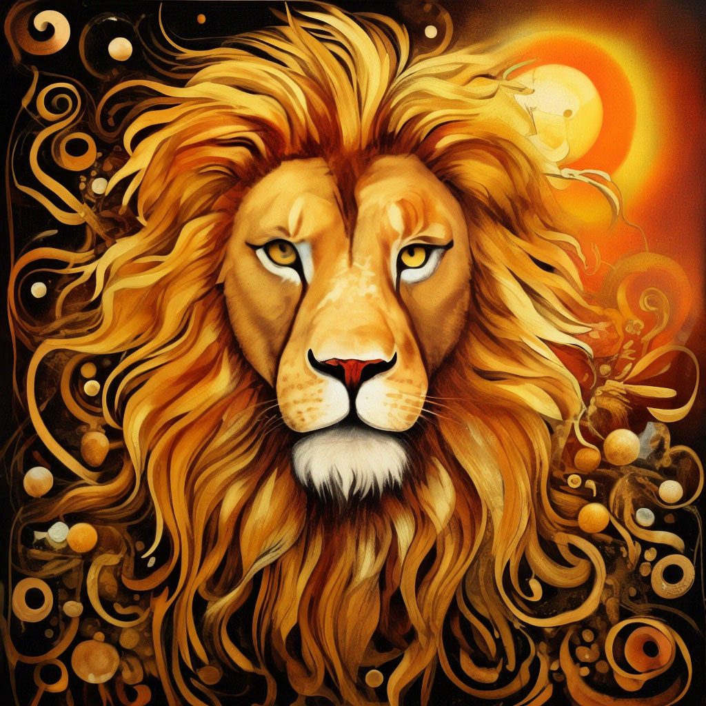 "Lion on the hunt pointillism golden glitter watercolor ink drawing on ...