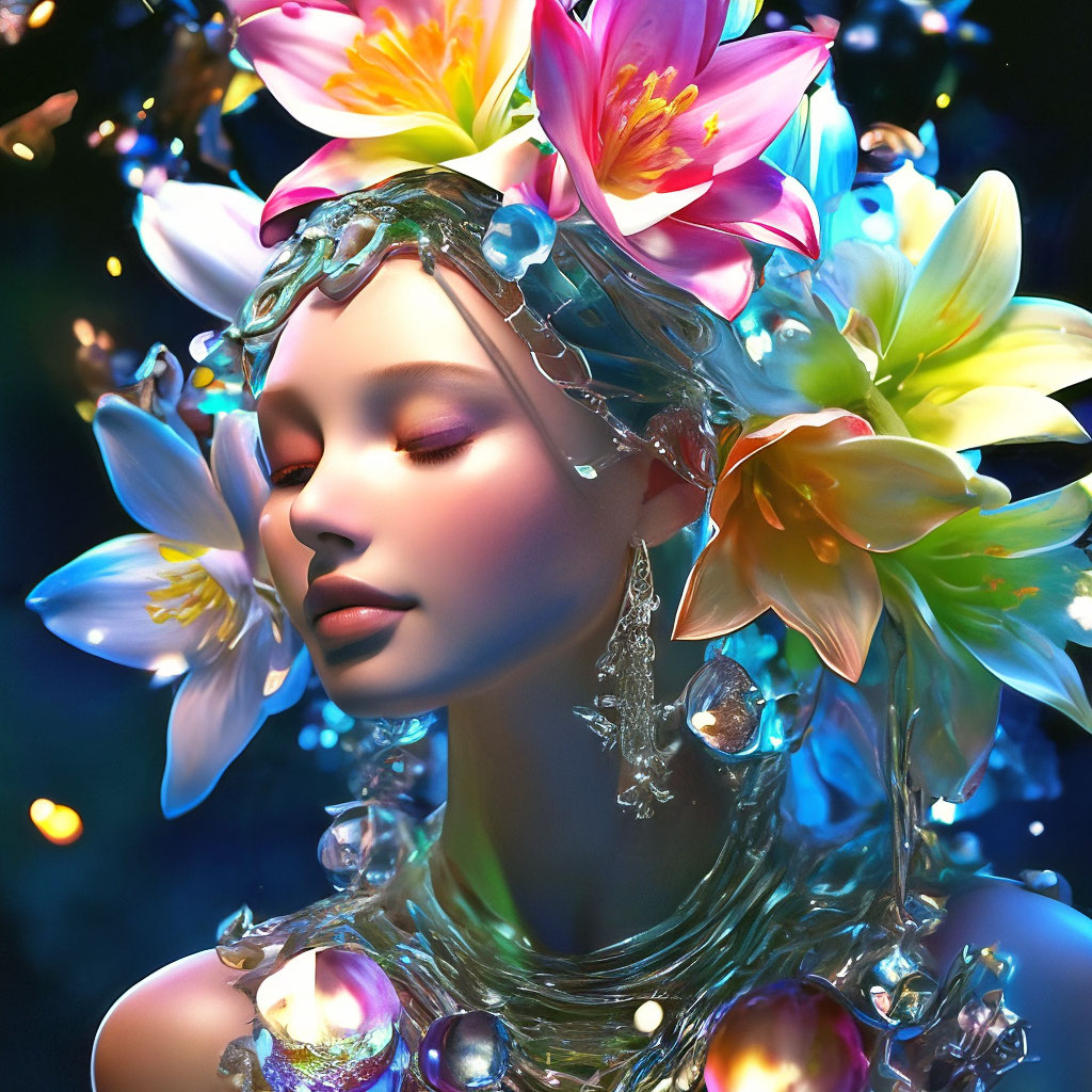 "3d Paradise on earth,girl,fragility, jewelry, diamonds,lilies+lili-of ...