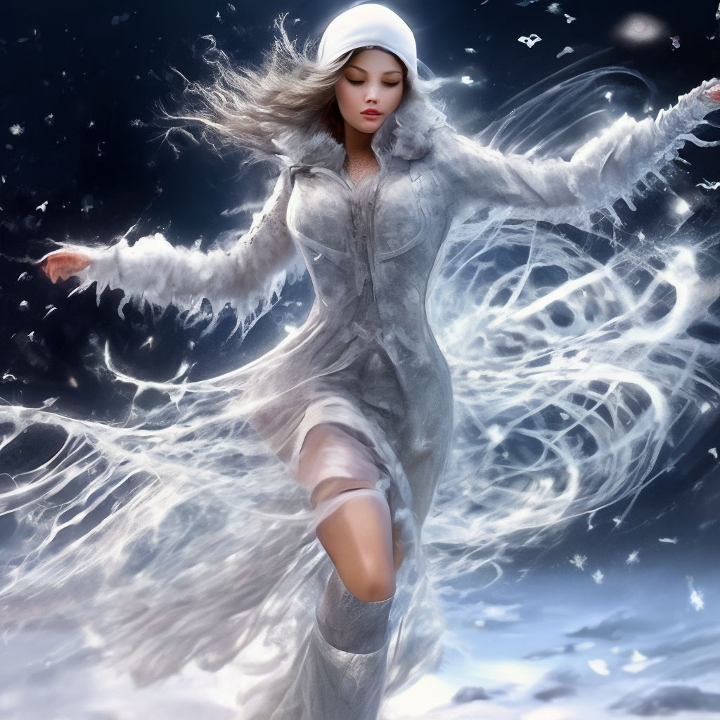 "Full body, beautiful face, transparency 100% 3D cold fractal snow ...