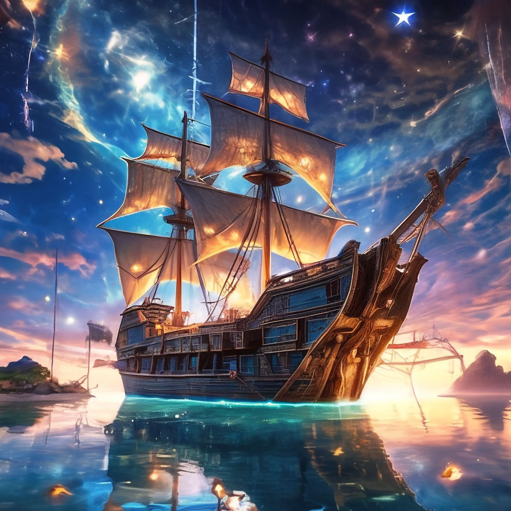 "@ksyu A pirate ship on the ocean at the edge of the universe. with ...