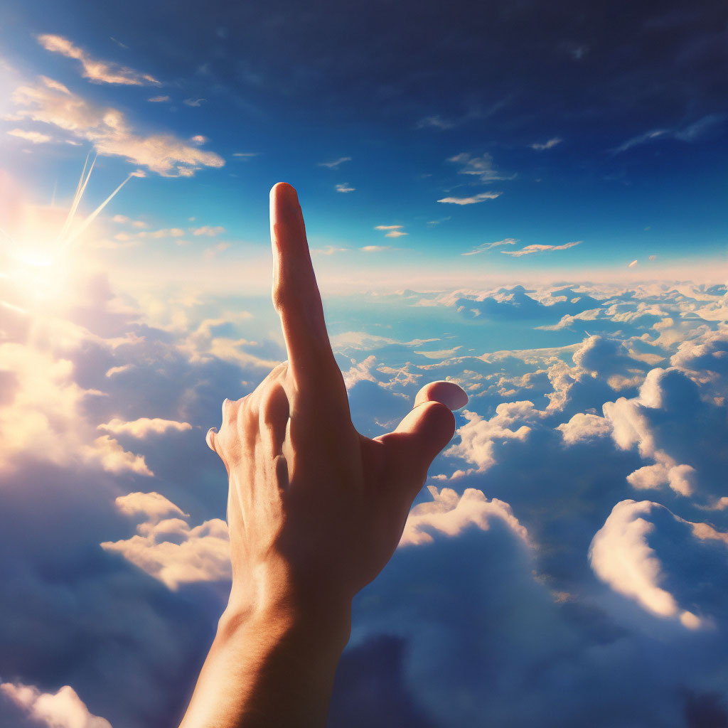 "Point your finger at the sky" — image created in Shedevrum