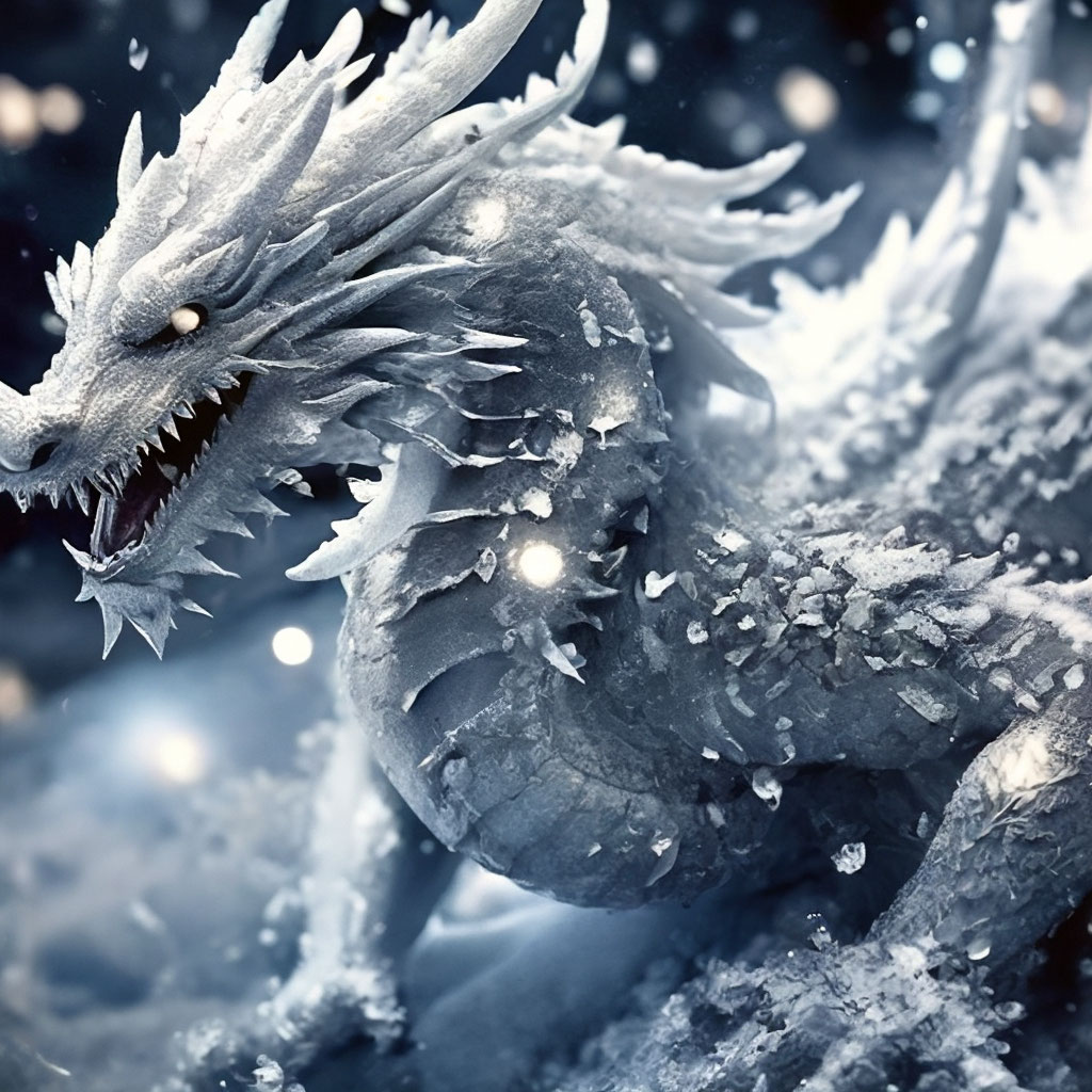 "︎ 🤍🤍🤍 ︎ ︎ ︎ ︎ Fabulous world, snow dragon, magic, snowflakes, glitter ...