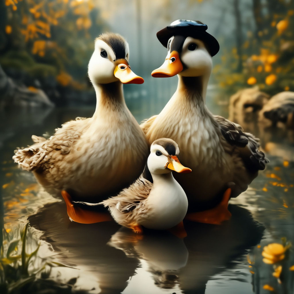 "A fairy tale about a family of ducks" — image created in Shedevrum