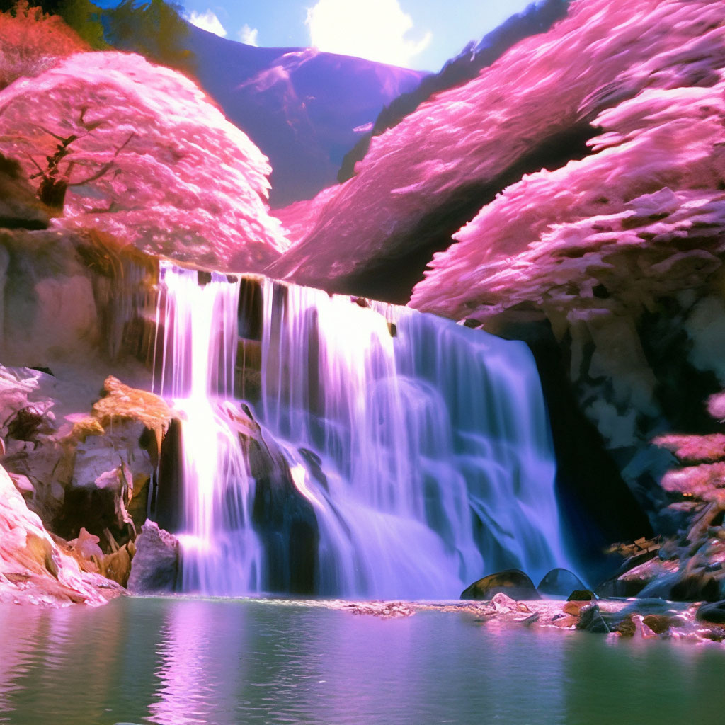 "A waterfall of shimmering pink mother-of-pearl liquid falling from an ...