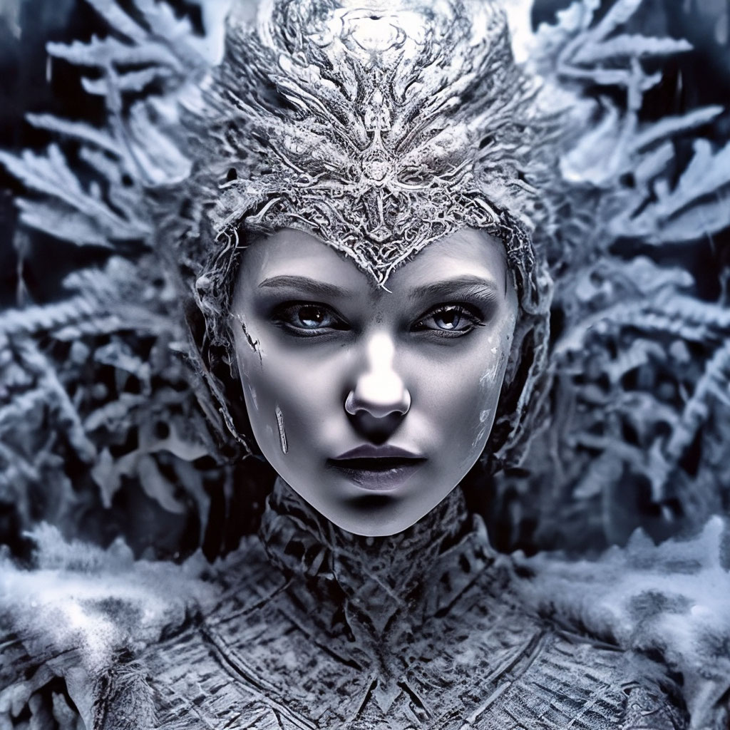 "Superimposition overlaying: snow&ice&she, madness style, horror, dark ...