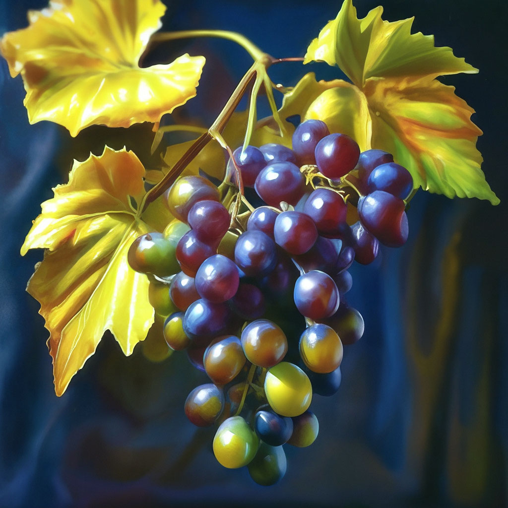 "A beautiful branch of dark grapes, with iridescences and highlights of ...