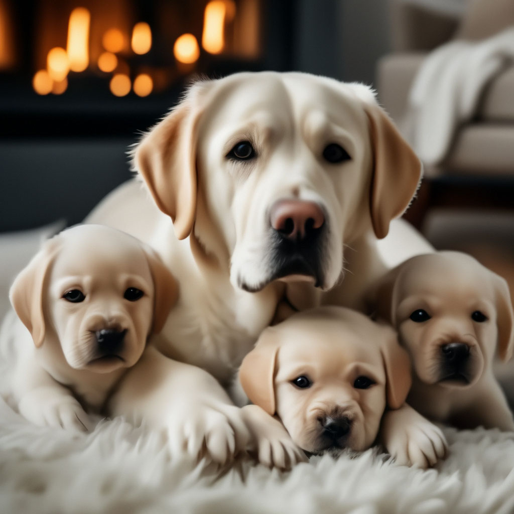 "🤍🤍🤍 in the living room, a large shaggy white Labrador dog lies on a ...