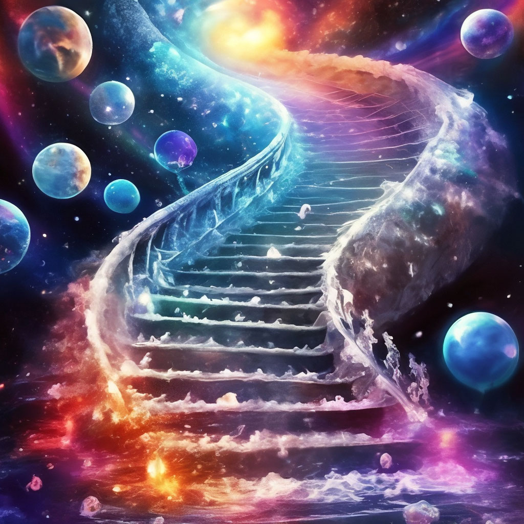"Contest in tg@KozinaArt Stairs🪜 intergalactic staircase, steps made of ...