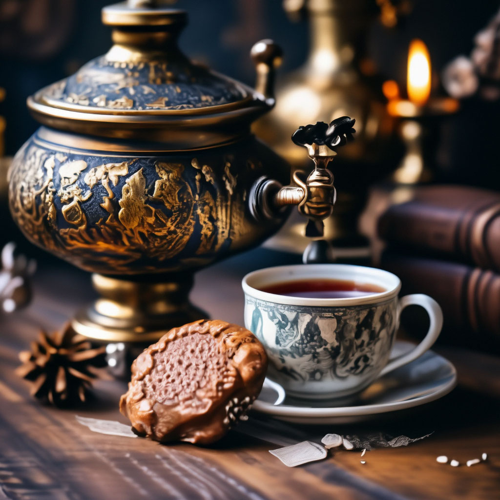 "A cup of tea with Tula gingerbread from a samovar" — image created in ...