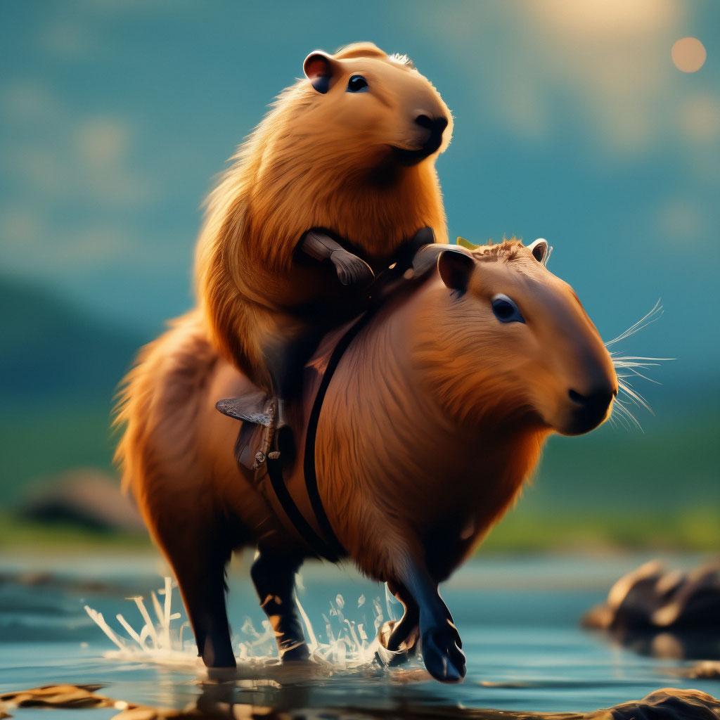 "Capybara rides like a horse" — image created in Shedevrum
