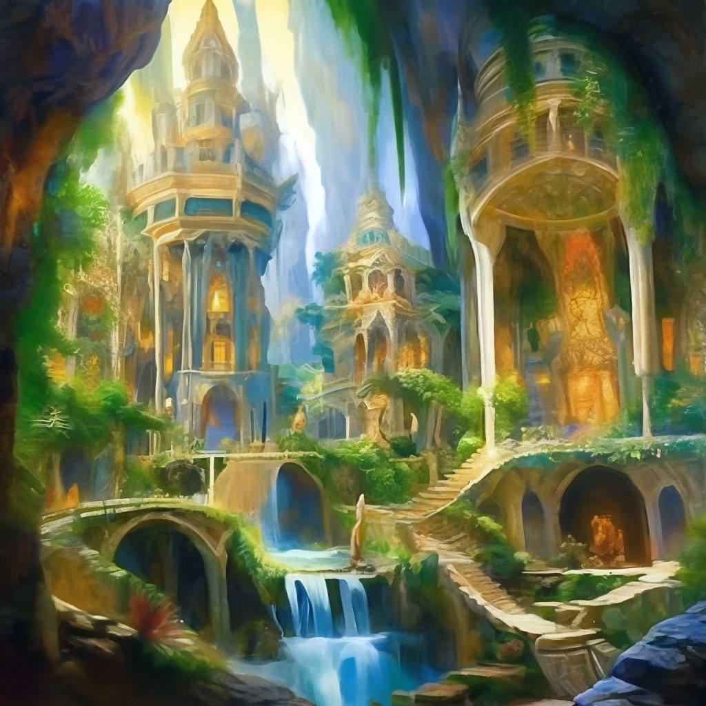 "Oil paints MA-021, Art Nouveau, elven world, mystical elven forest ...
