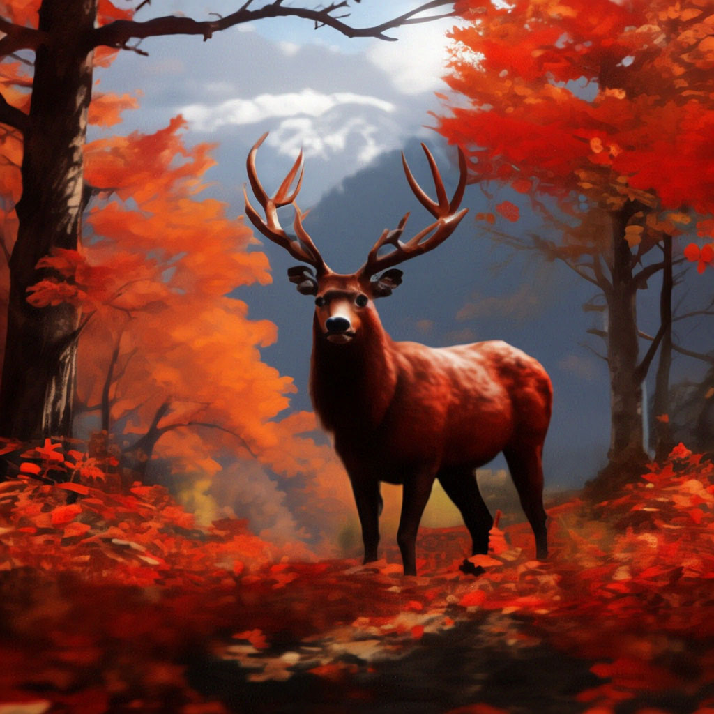 "Far away in the mountains By the red foliage of the maples A deer is ...