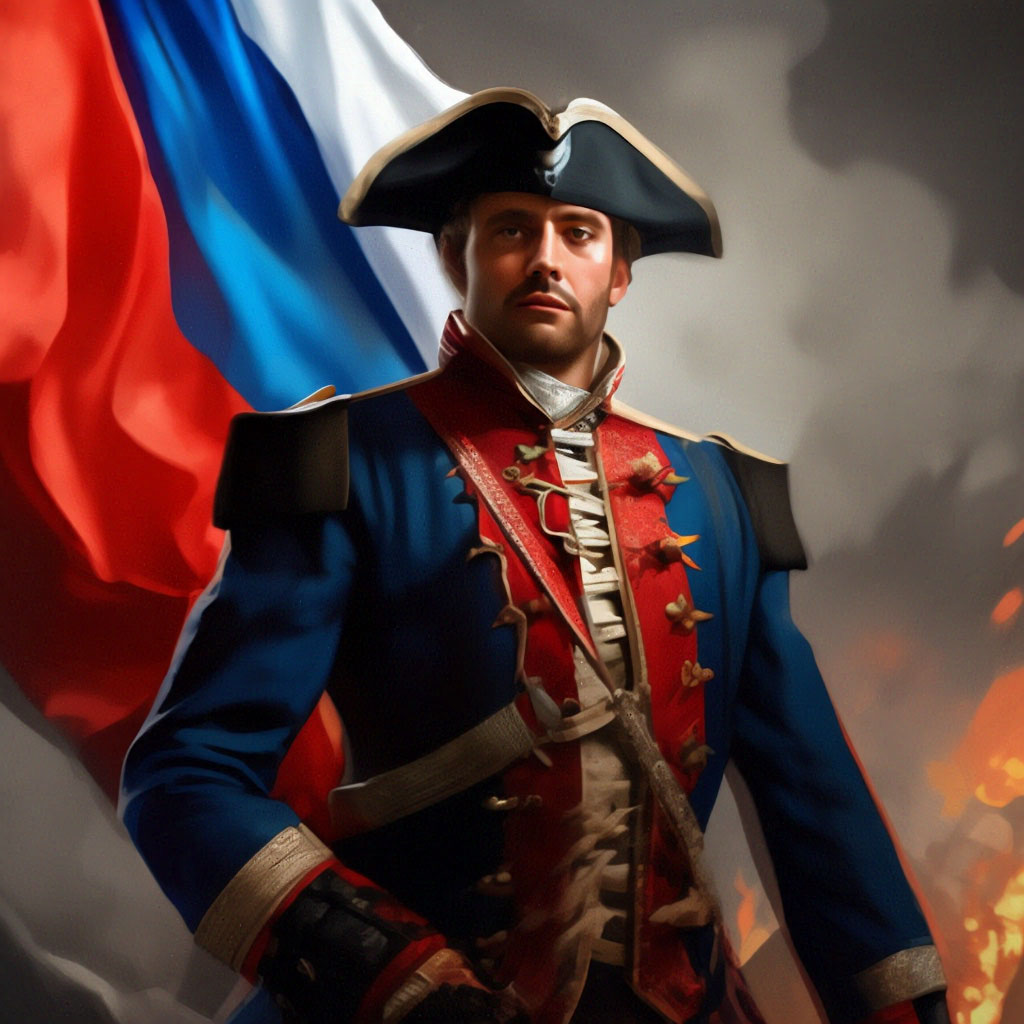 "A brave Russian male commander in the uniform of the 18th century ...