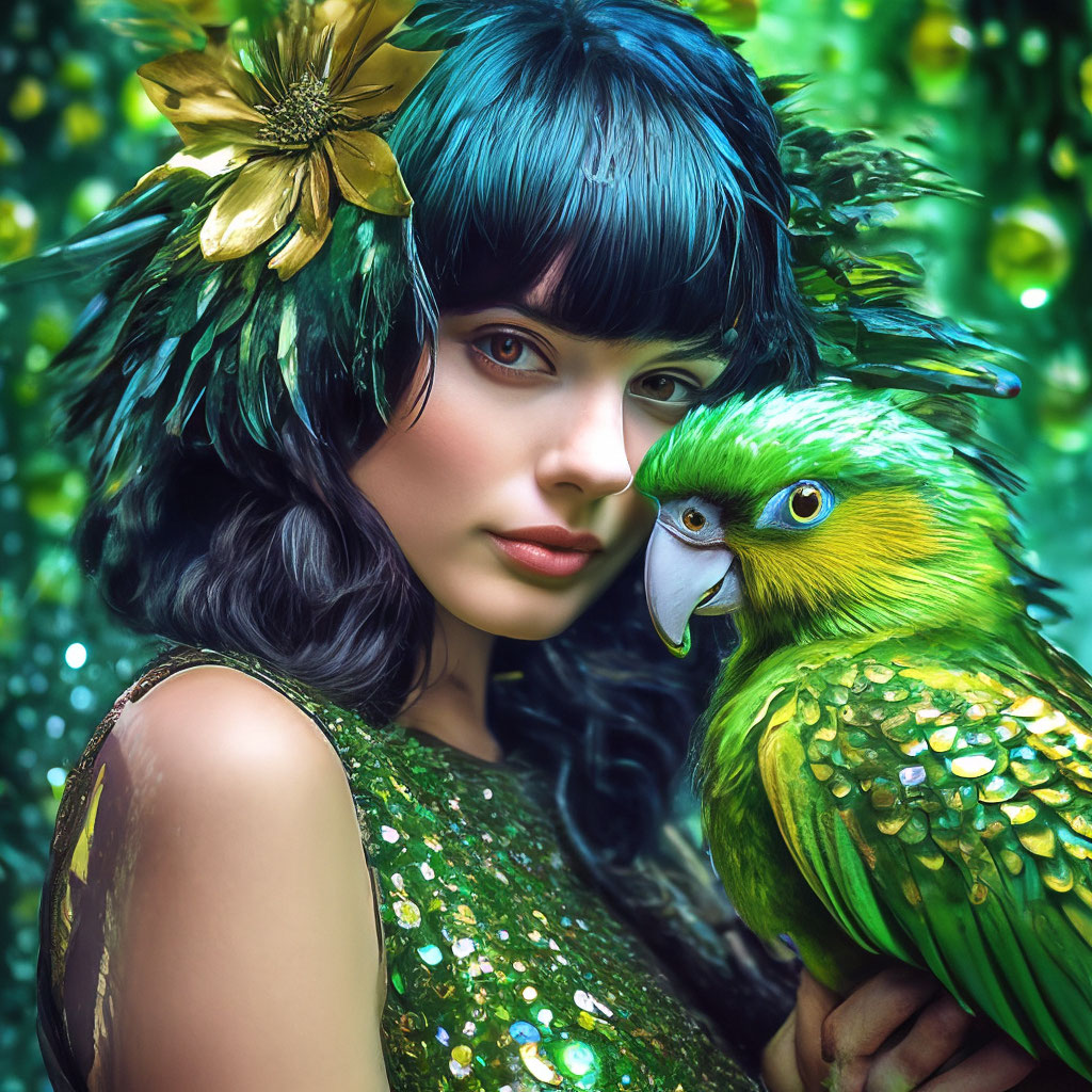 "Very cute,lady brunette with thick bangs,brown eyes,green sequined ...