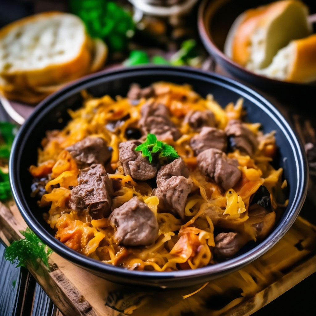"Bigus with meat" — image created in Shedevrum