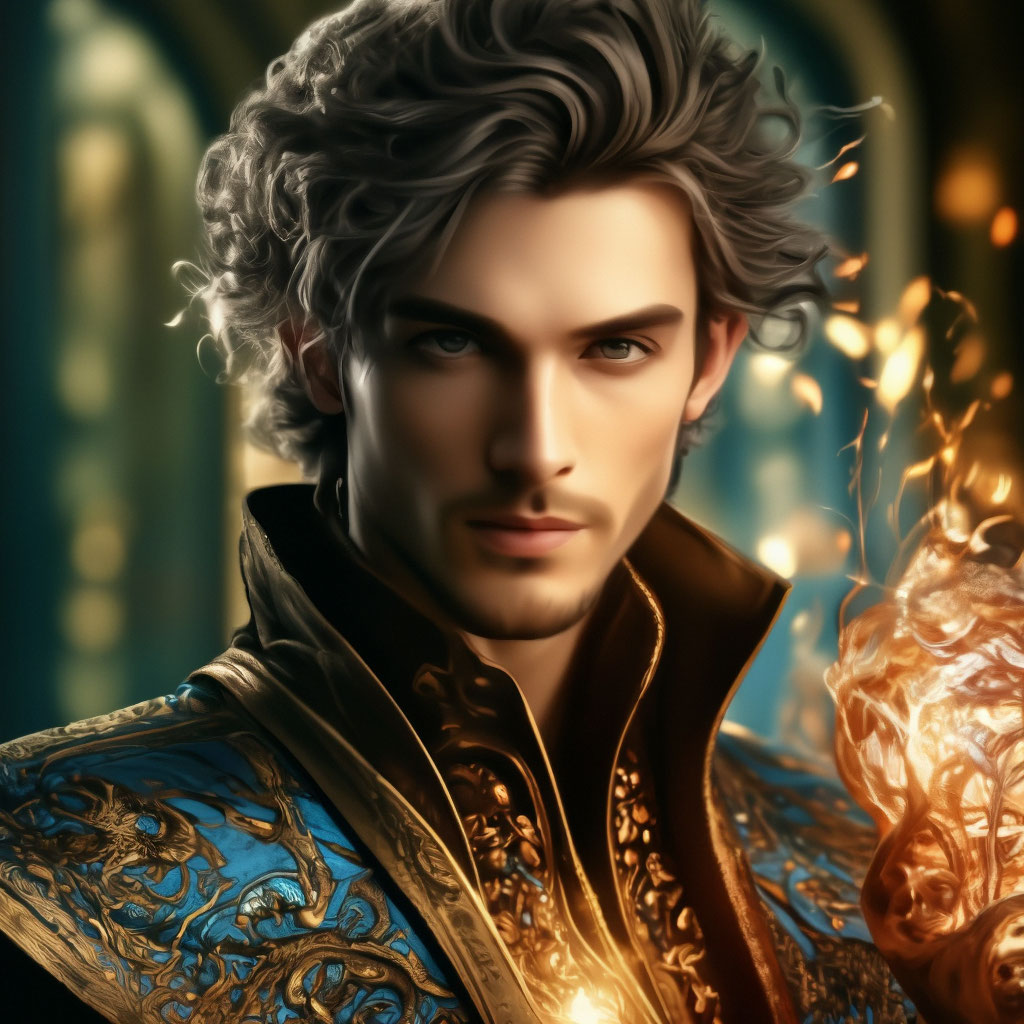 "Male magician elf, fantasy, filigree patterns, photorealism ...