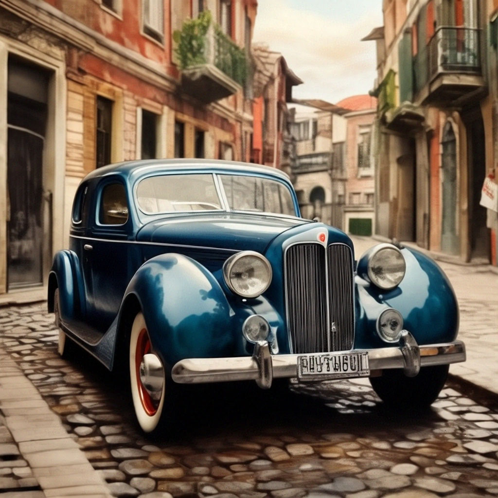 "Retro car on an old street, photorealistic, professional photo ...