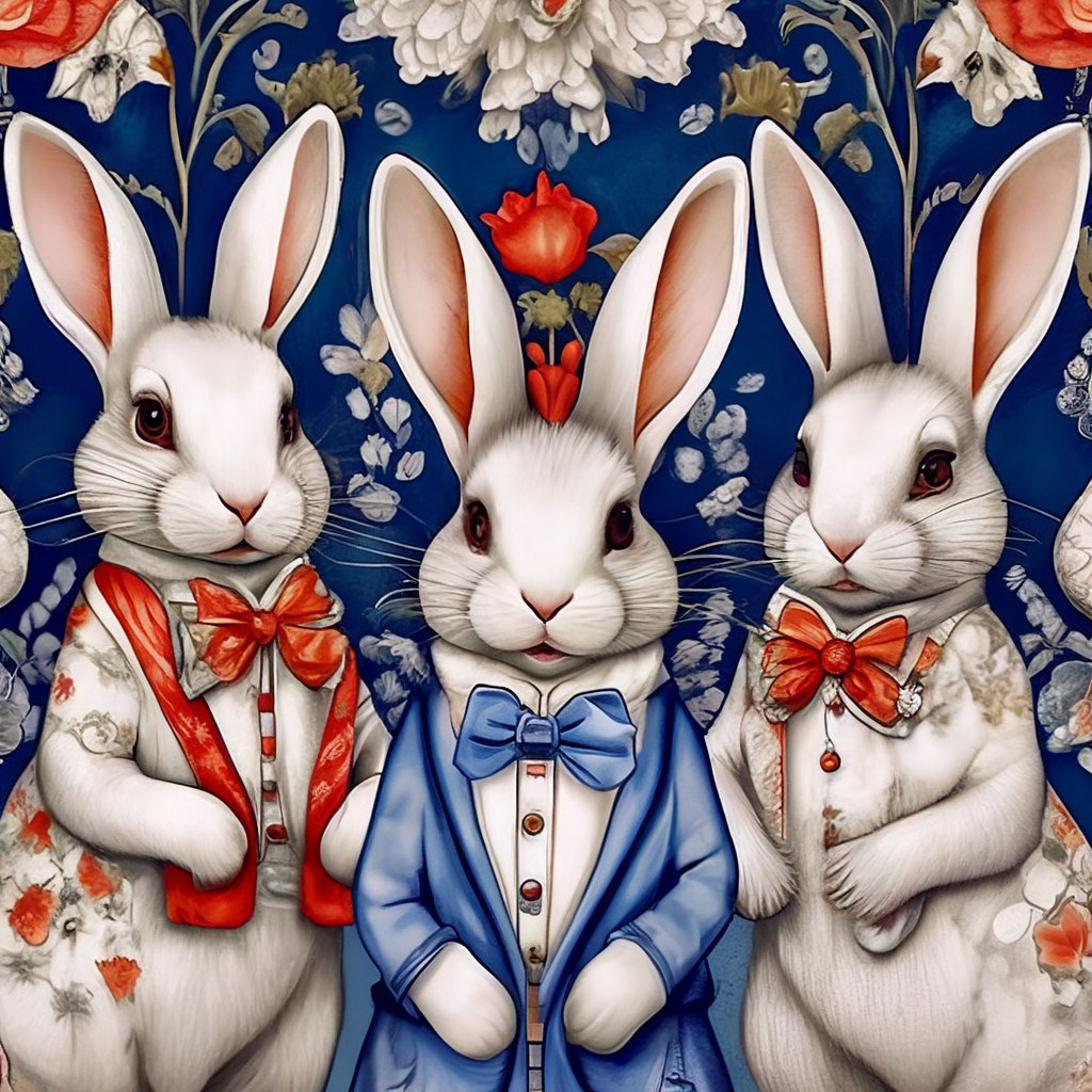 "Fancy bunnies color illustration in the style of Beatrice Potter ...