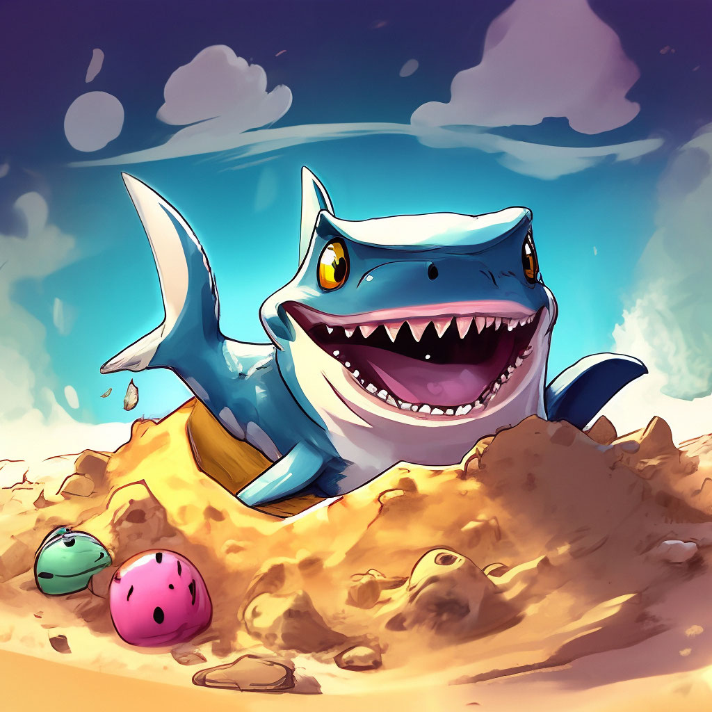 "Sketch, cartoon, comic, horror, side view, crypota, bug-eyed shark ...