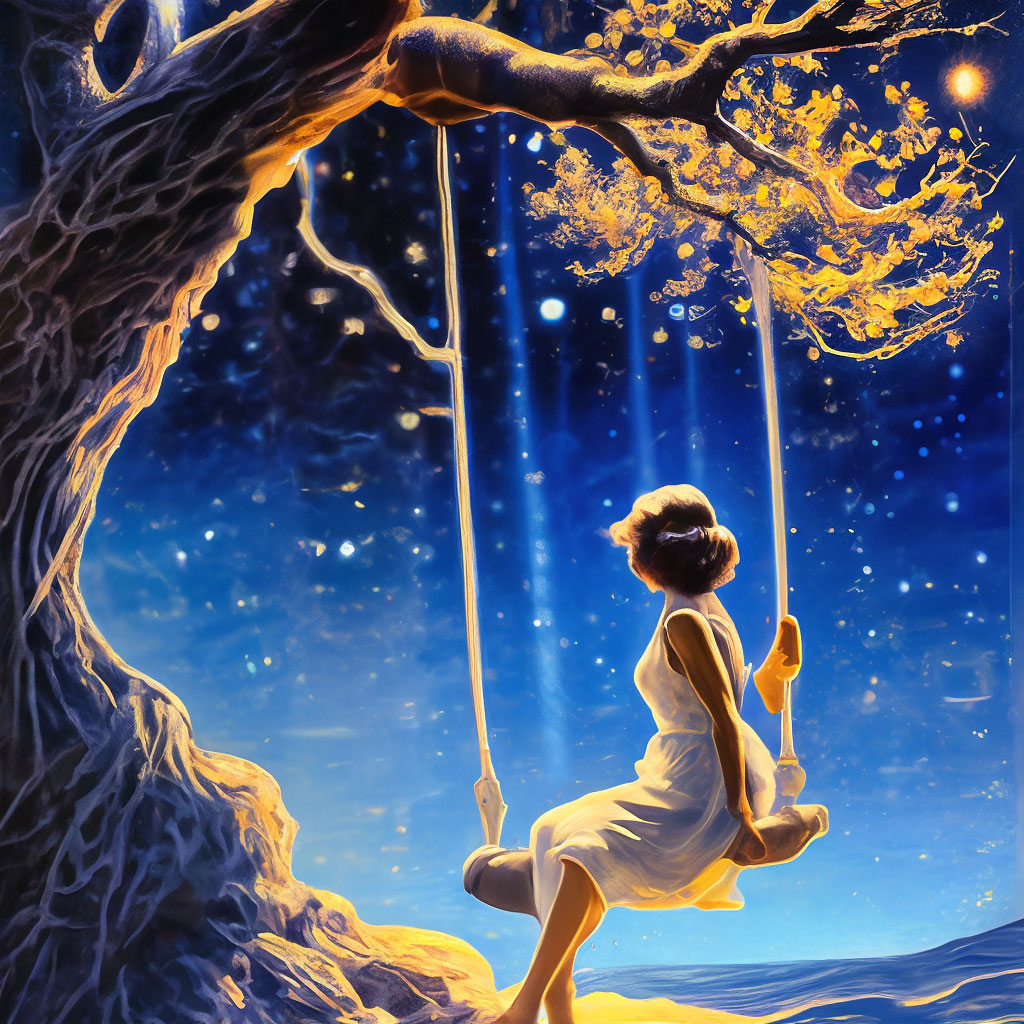 "Swing,branch of the magnificent dicenter,moonlight,close-up,landscape ...