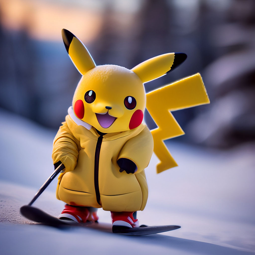"Pikachu goes skiing" — image created in Shedevrum