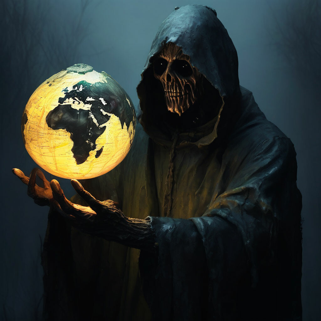 "A terrifying figure in a raincoat …" — image created in Shedevrum