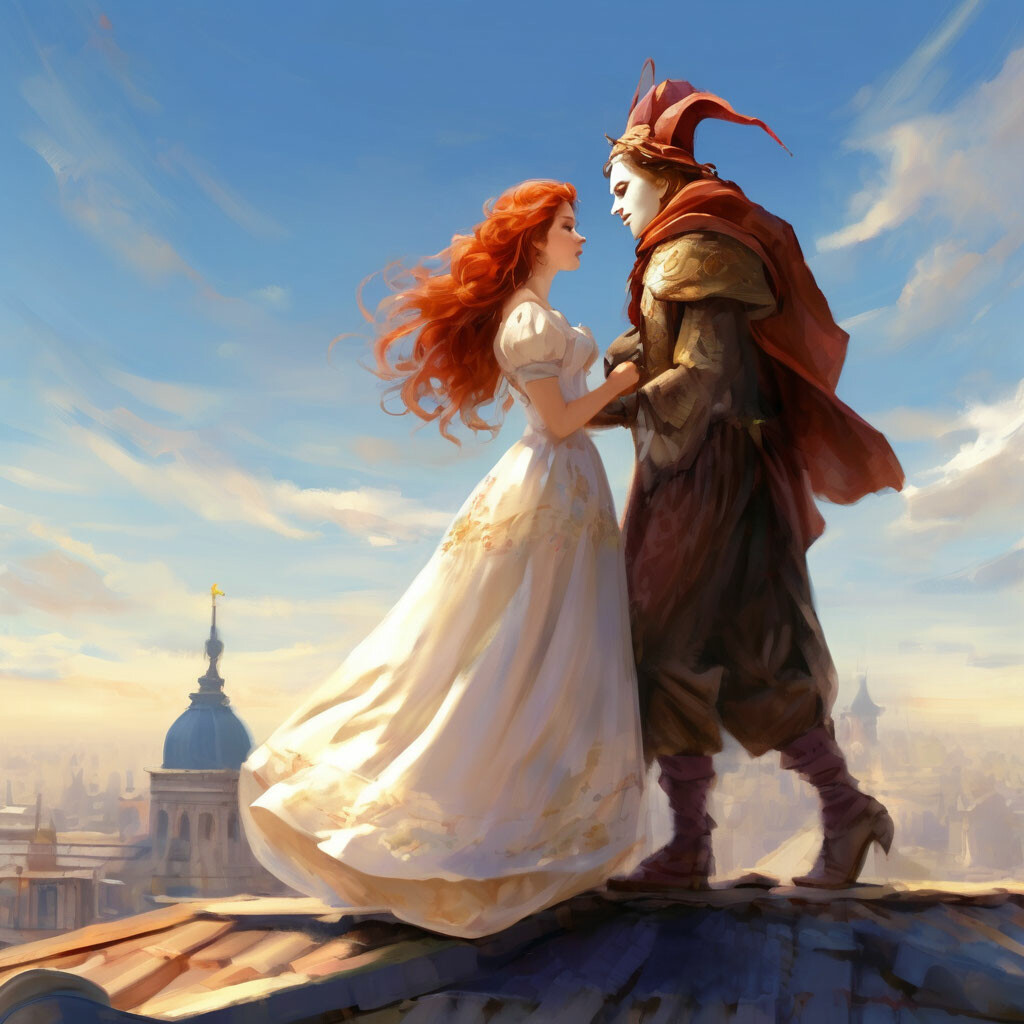 "The love of a princess and a fool. …" — image created in Shedevrum