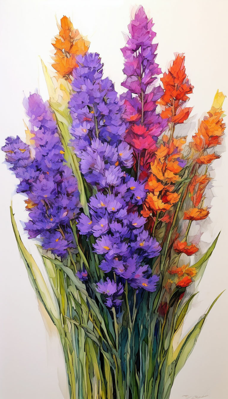 "Statice different colors palette knife detailed drawing" — image ...