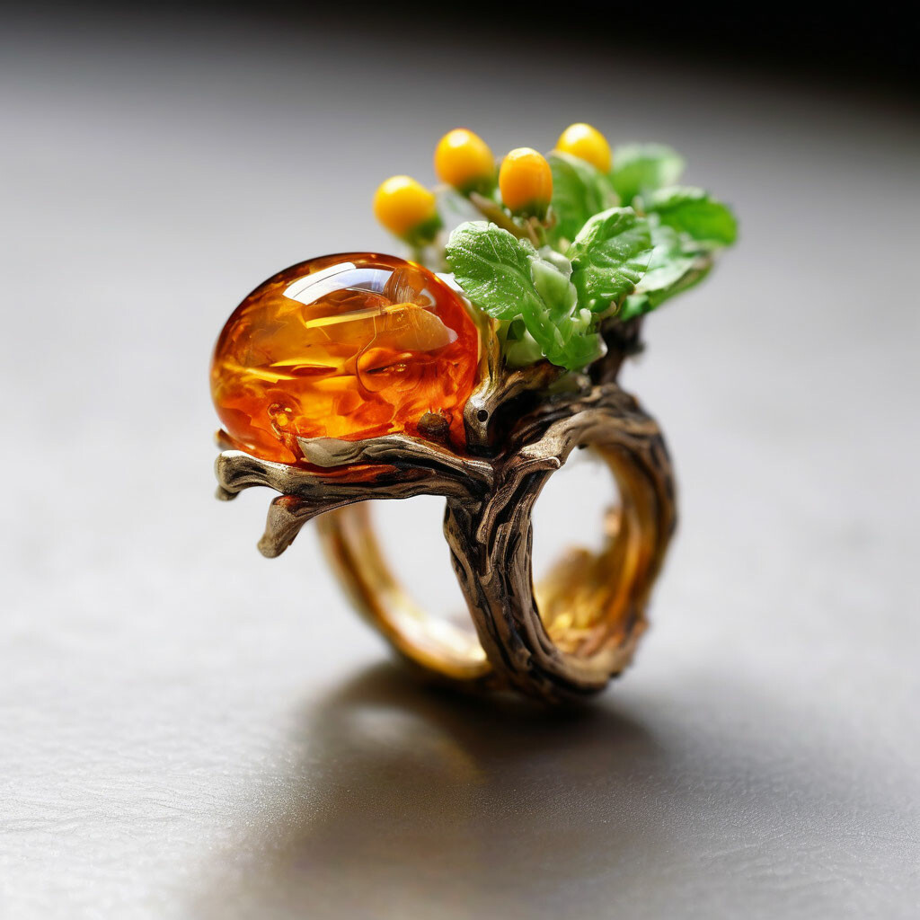 "Intricate symbiosis, interesting execution, ring, berry, amber ...