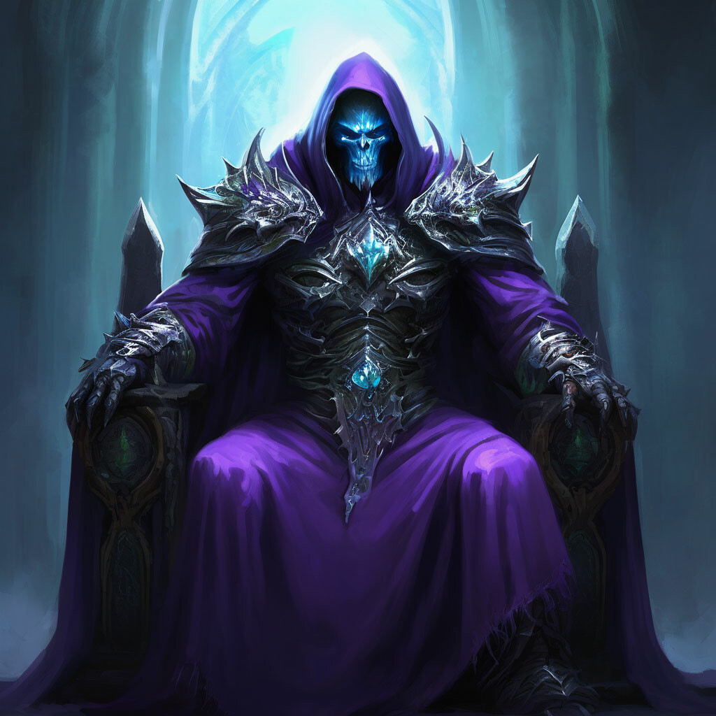 "The Lich King in a purple robe" — image created in Shedevrum