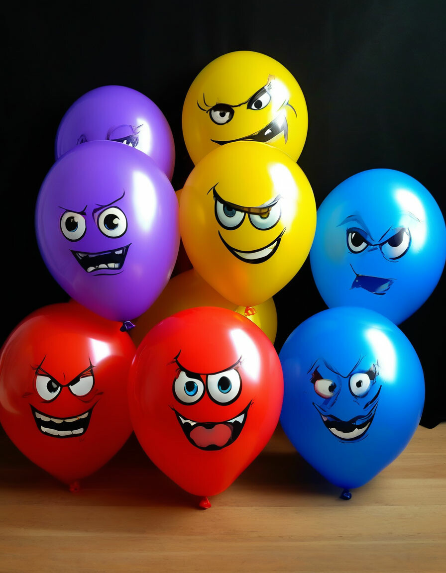 "Balloons with the image of evil faces. on all the balls, five balls ...