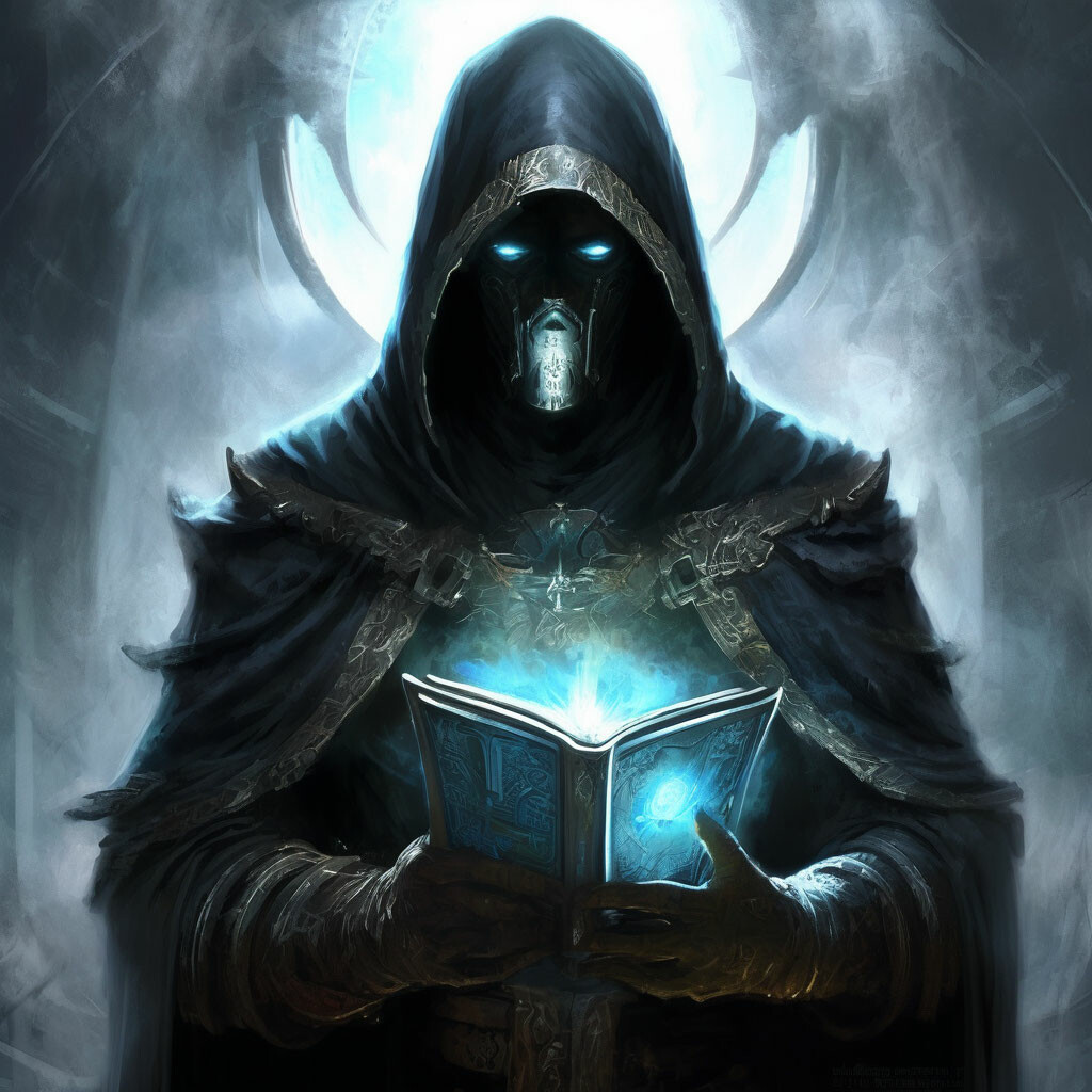"Cyborg magician in a hood with a magic book from Warhammer 40,000 ...
