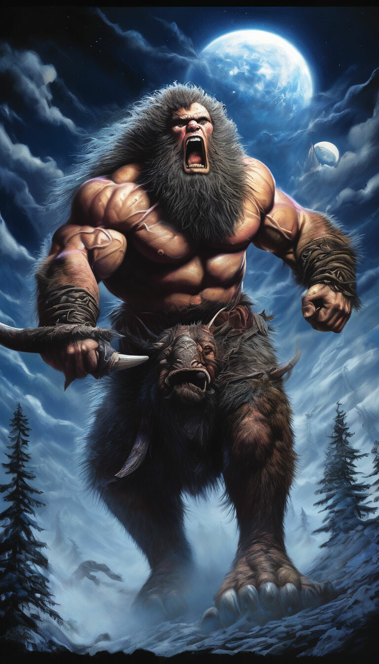"Close-up, gothic punk, Grotesque, epic, Viking bodybuilder riding a ...
