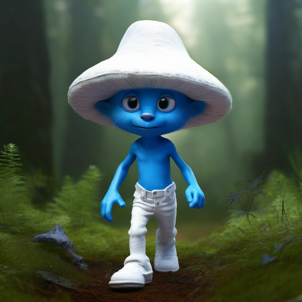 "Shailushai Realistic thin Smurf with the face of a kitty walks through ...
