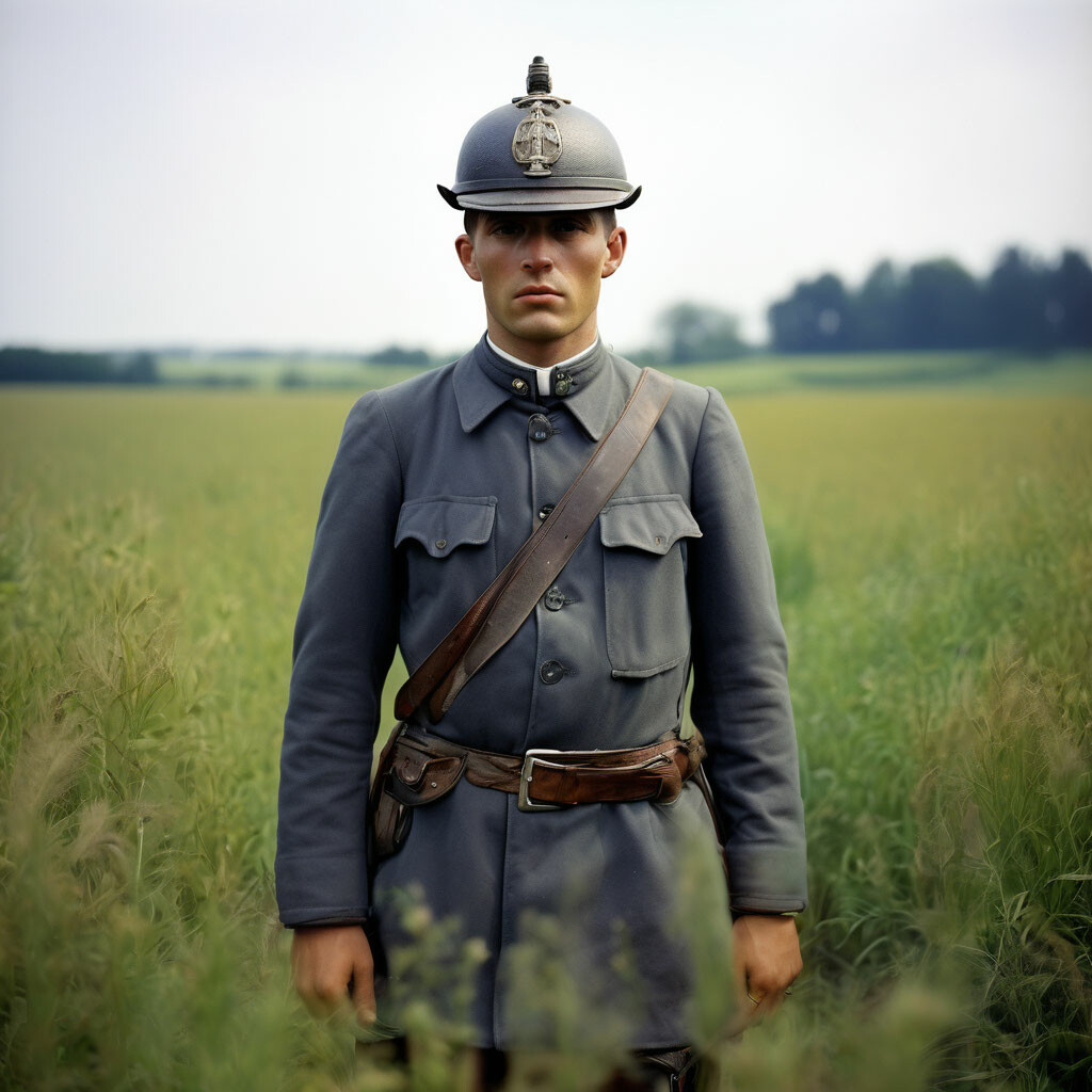 "A handsome guy in a German grey WW1 officer's uniform, in the middle ...