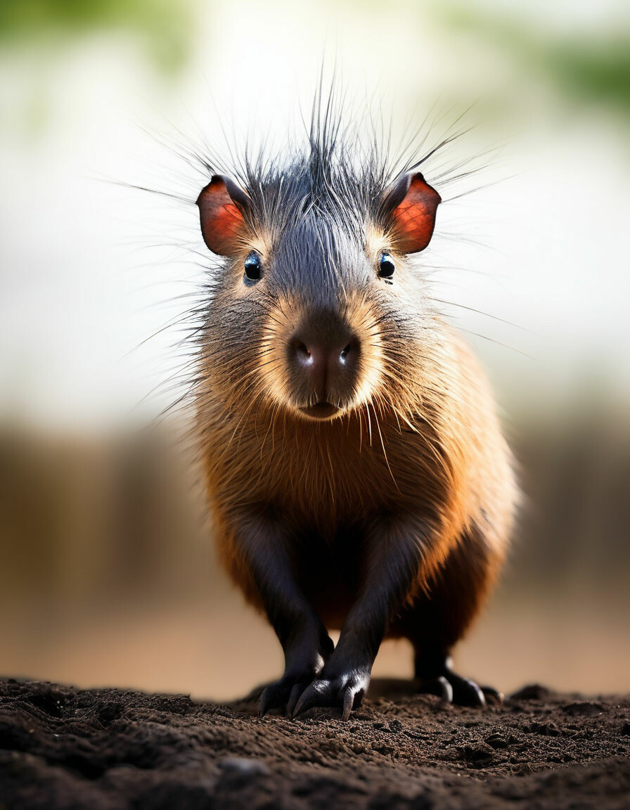 "The cute capybara got scared and her hair stood on end,long hair stood ...