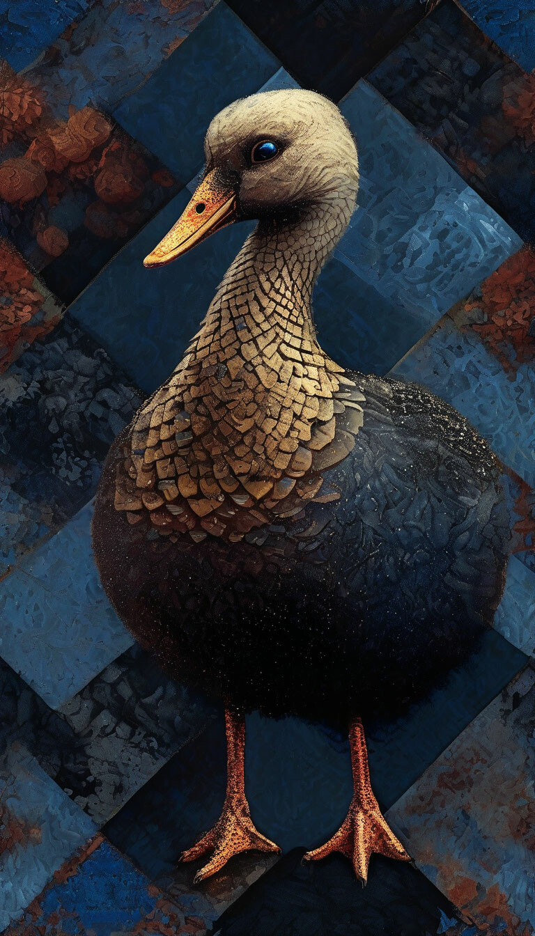 "Alien goose, patterned patchwork, glitter bronze, glitter black ...