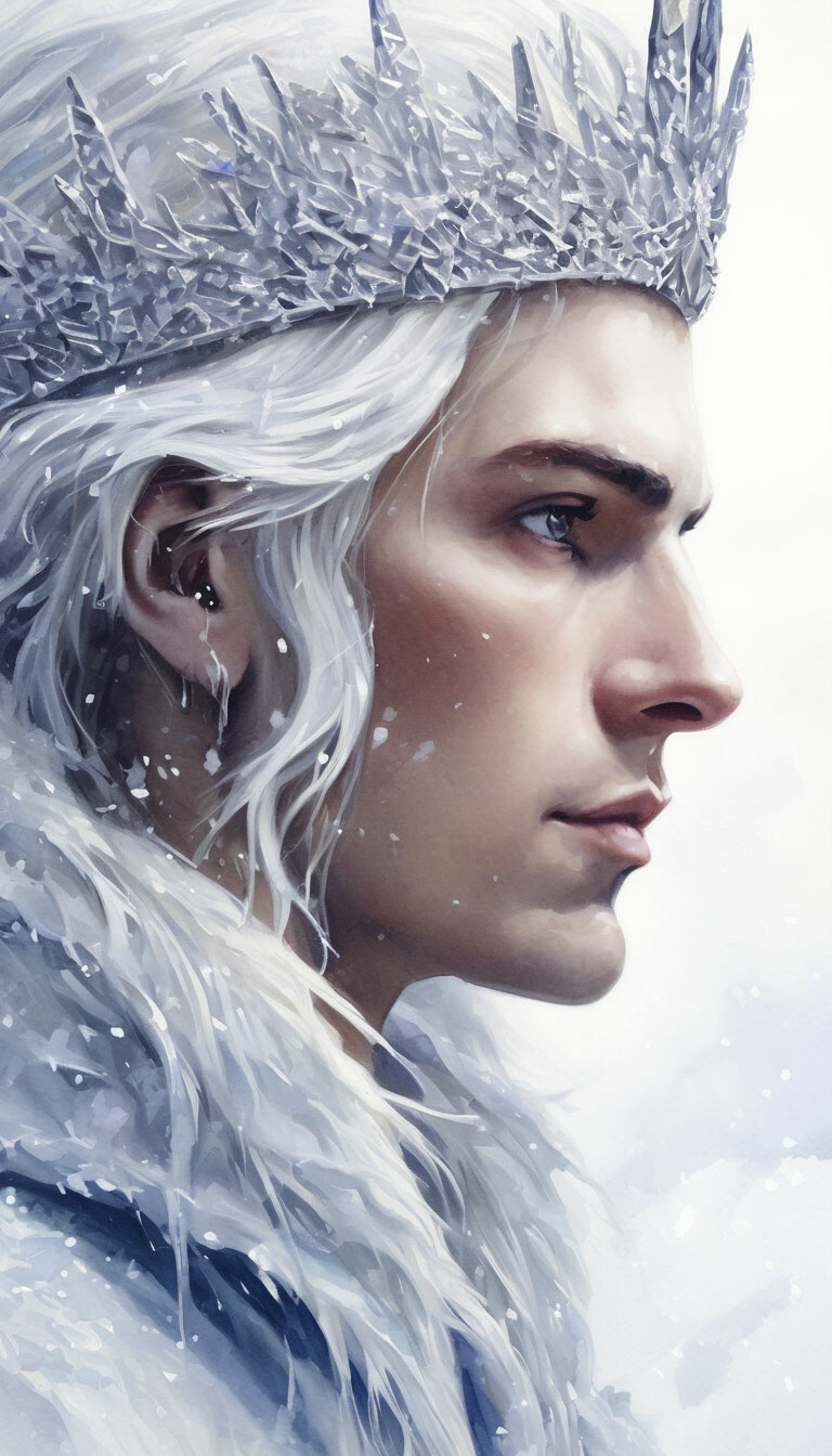 "The Snow Prince Dramatis,magical realistic watercolor,granulation,ice ...