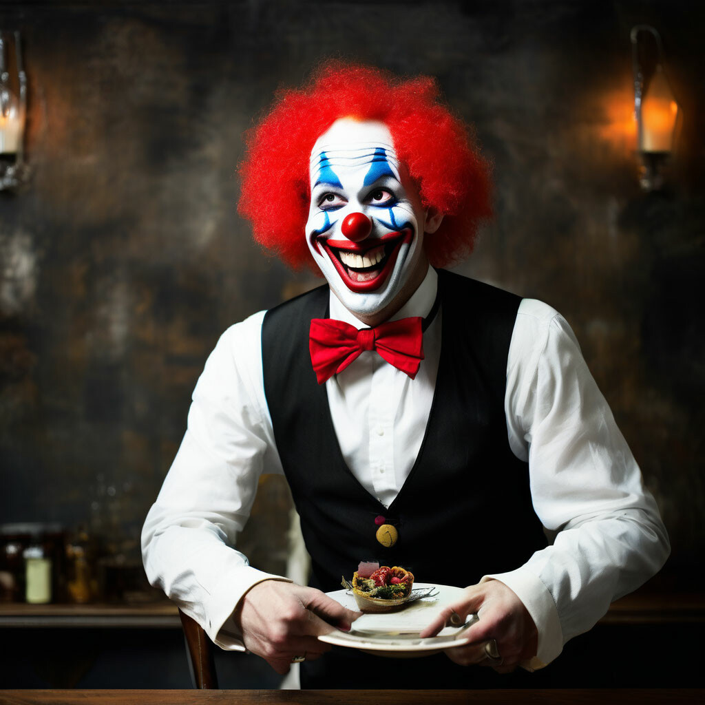 "The clown waiter laughs at the fact that it's easy for him" — image ...