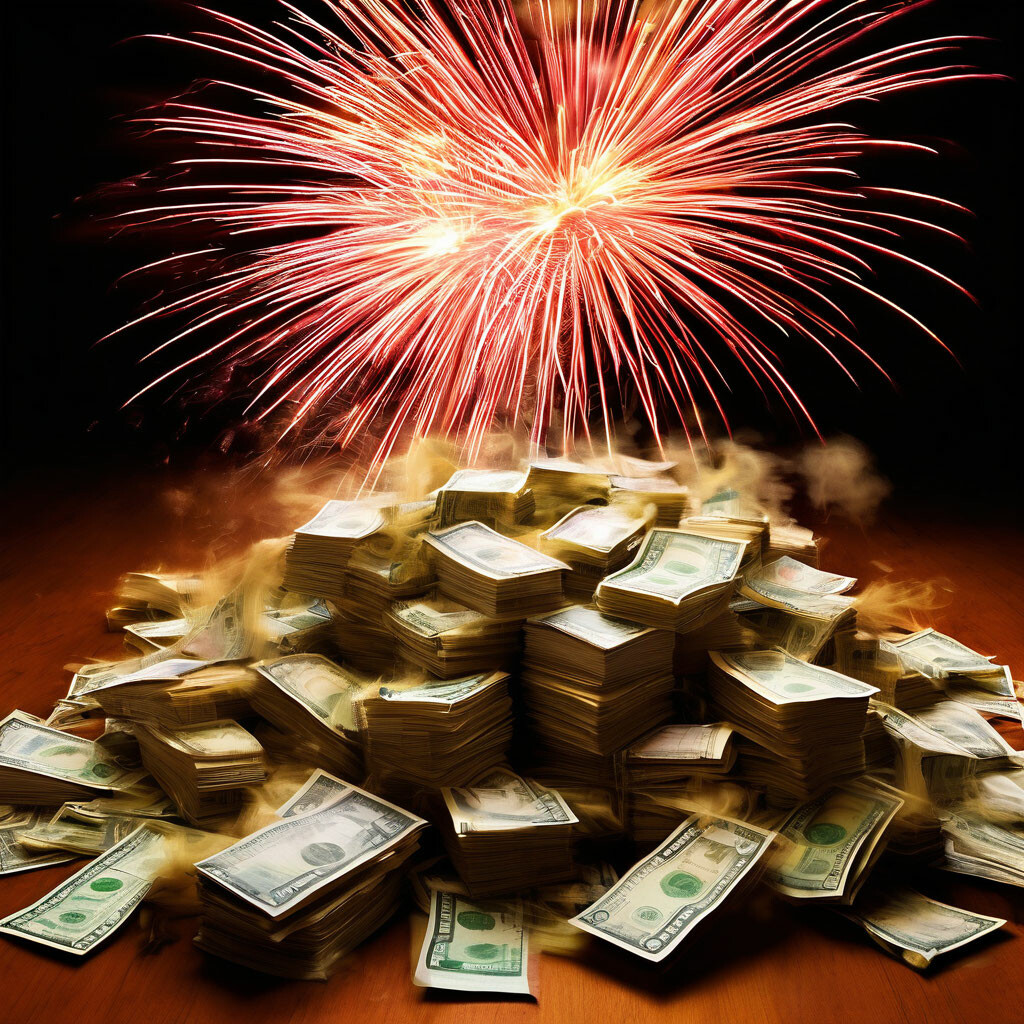 "Bundles of money, fireworks, good …" — image created in Shedevrum