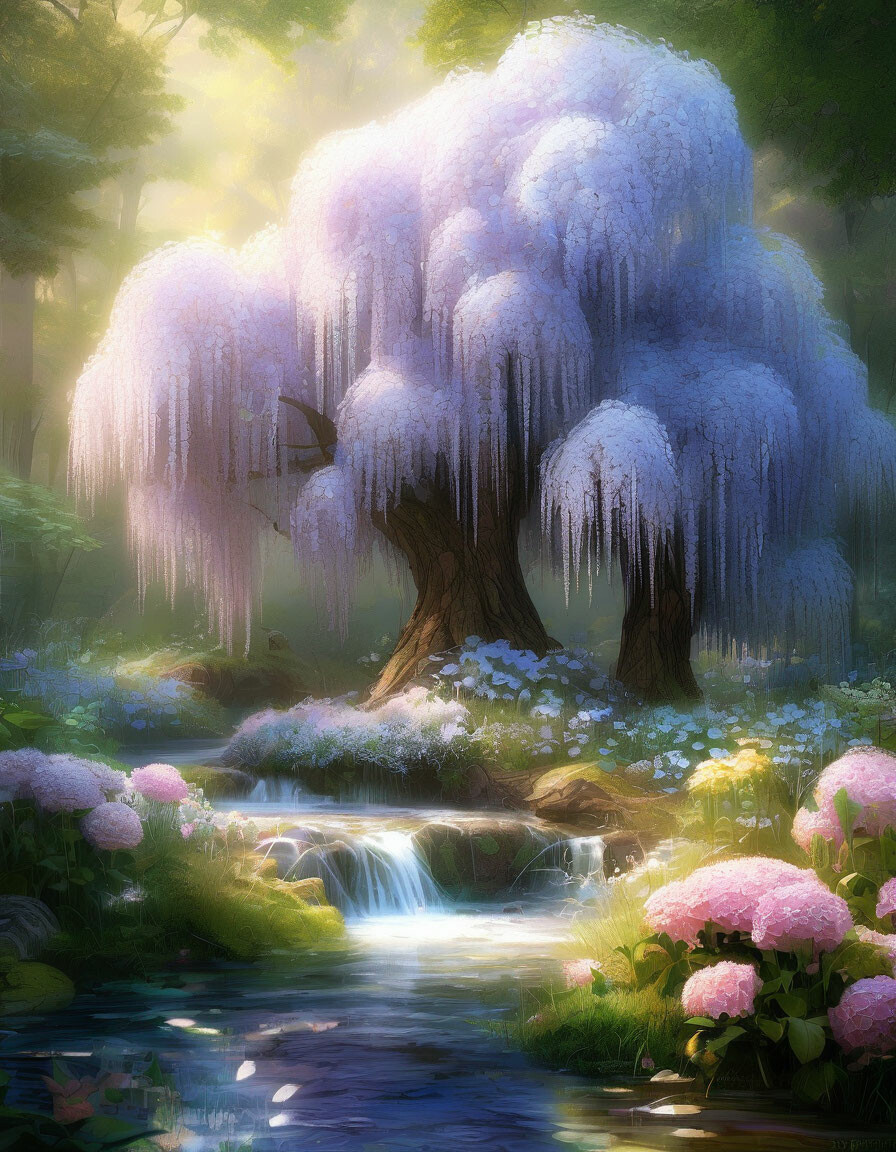 fairy glade, silver weeping …" — image created in Shedevrum