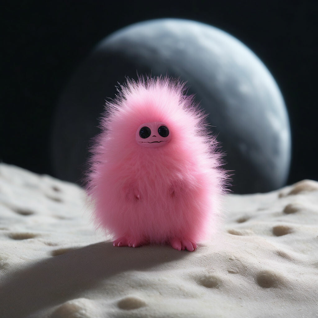"A small fluffy pink alien beast is …" — image created in Shedevrum